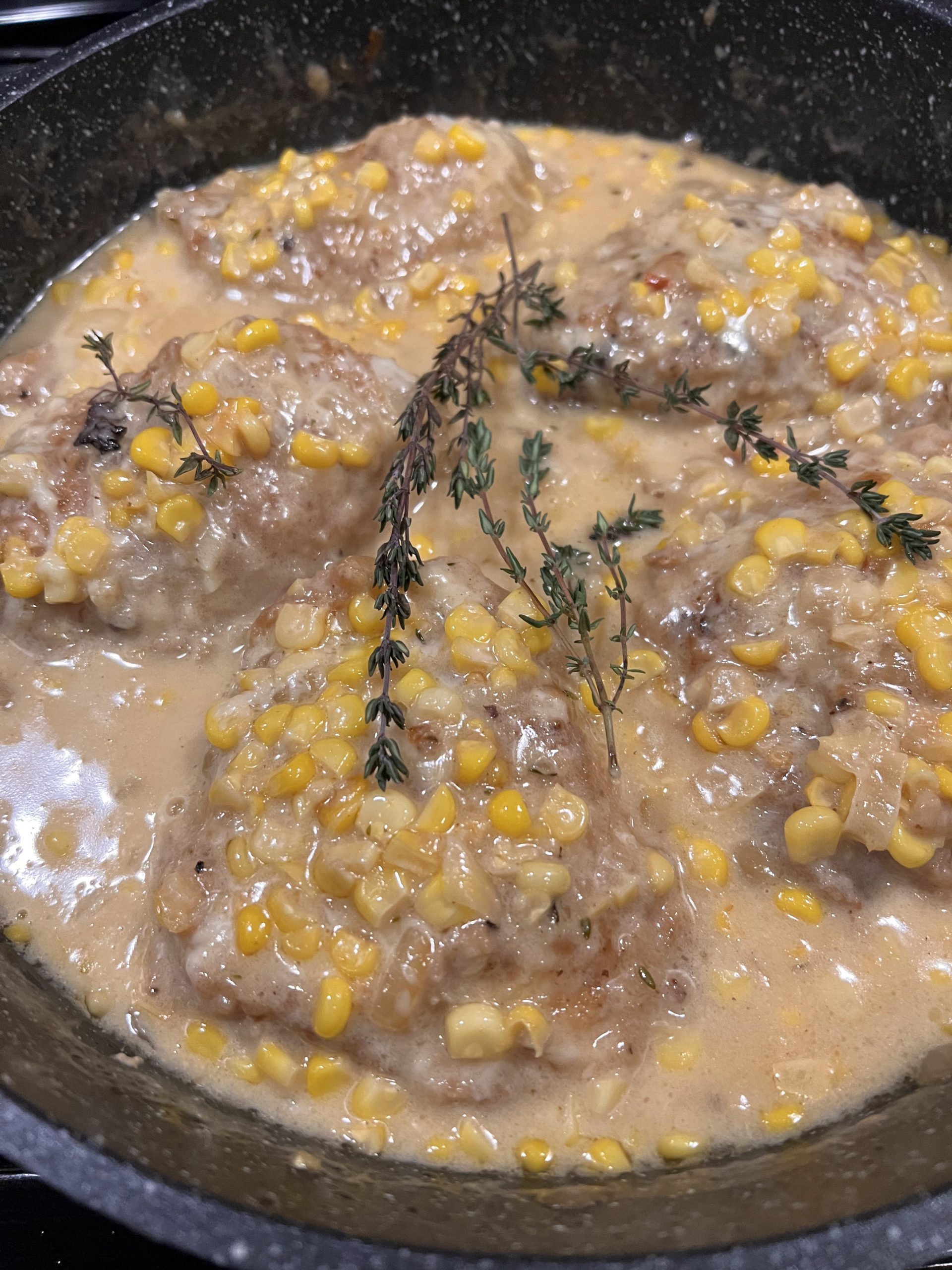 Creamed Corn Chicken with Fresh Herbs - Entertaining the RV Life